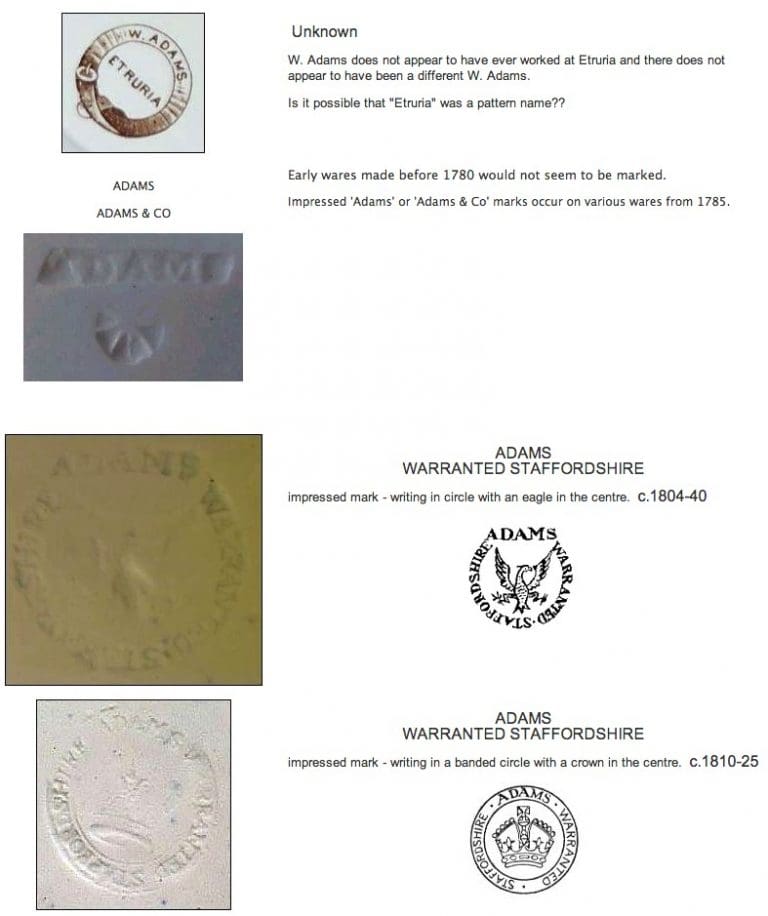 A Guide to William Adams Pottery Markings - Potteries Auctions